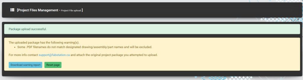 TS: Errors and Warnings while uploading files | FabStation